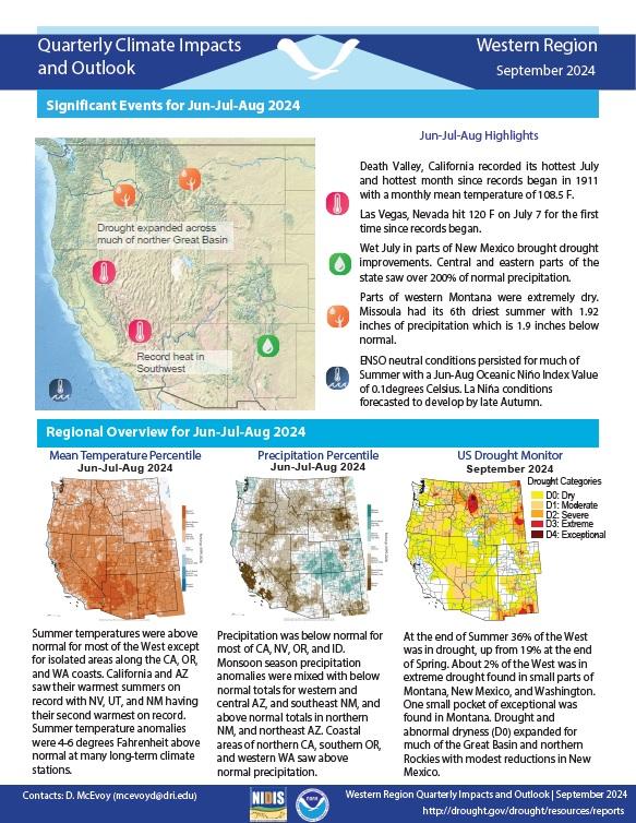 Quarterly Climate Impacts and Outlook for the Western Region - September 2024 | Drought.gov